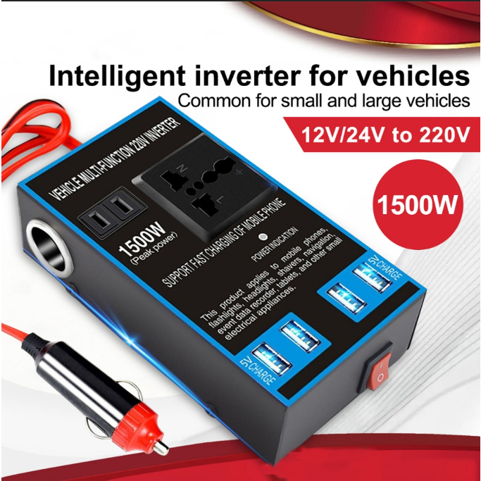 4USB 1500W Car Power Inverter 12V 24V To 220V Universal Power Adapter ...