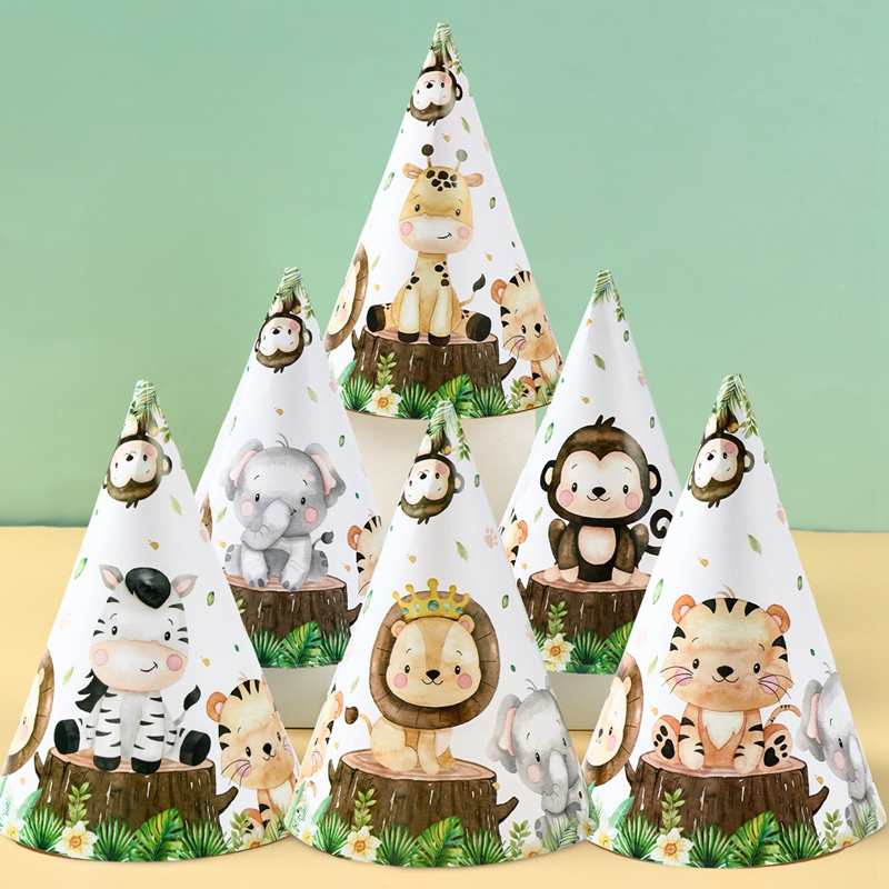 6pcs/set Mixed Farm Animal Paper Hats Safari Theme Party Decorations ...
