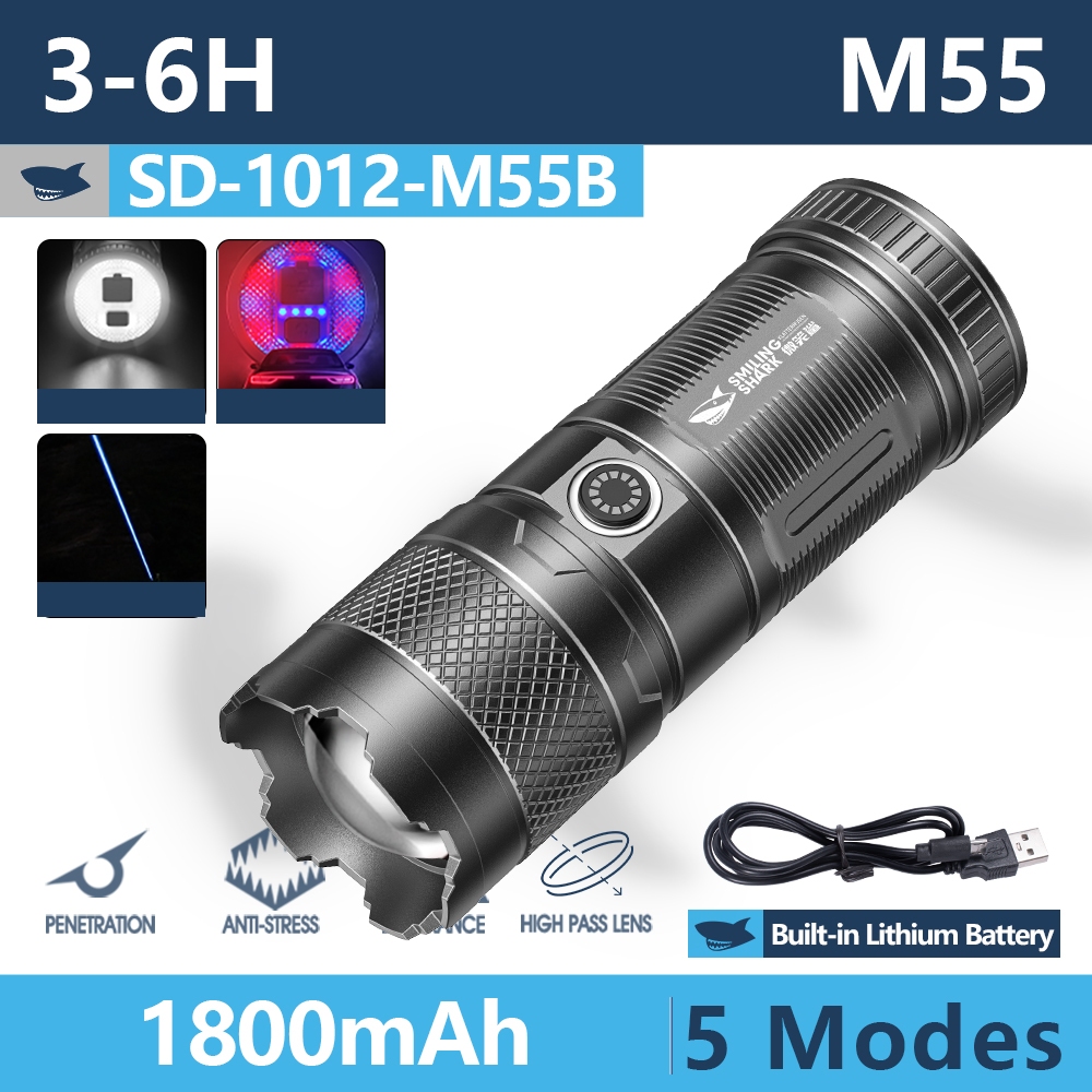SmilingShark SD1012 Plastic Flashlight M55 Torch light Super Bright Type-C Rechargeable Zoomable ...