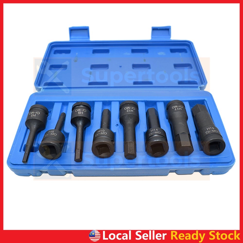 8pcs 1/2" inch Drive Pneumatic Air Allen Hex Key Bit Socket Set H5-H19 ...