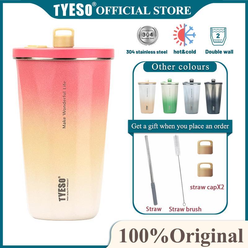 Tyeso 600ml Coffee Cup Vacuum Flask Stainless Steel With Straw Keep Cold and Hot Car Thermos Mug ...