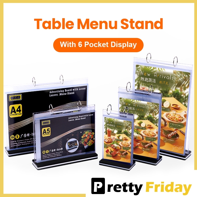 Ready Stock Table Menu Stand with 6 Pocket Display | A4 A5 A6 Flip Menu ...