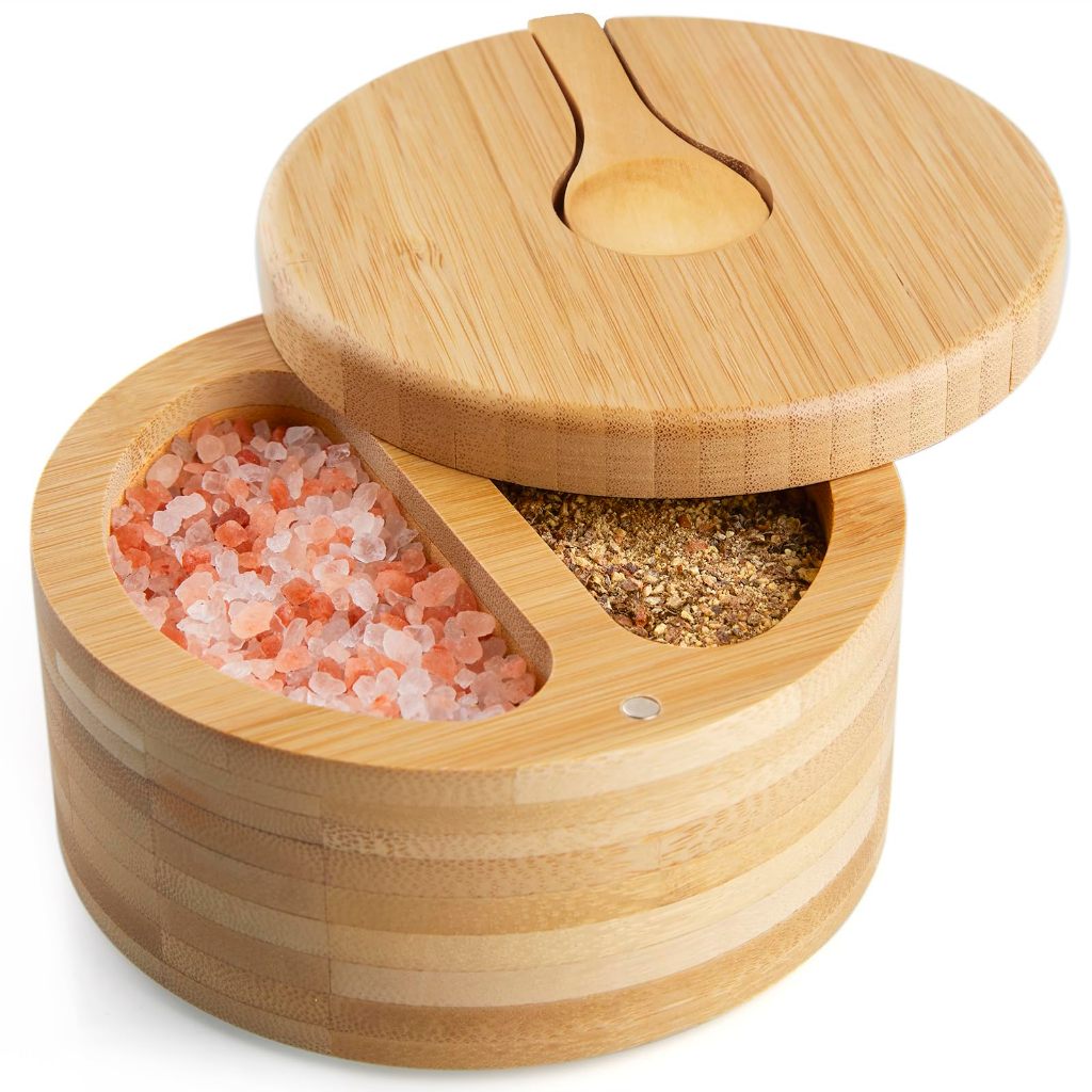 Large Salt Spice Box with Swivel Lid Bamboo Salt Cellar with Lid and ...