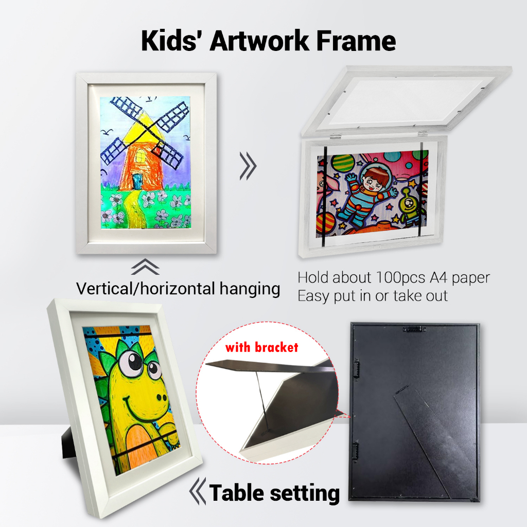 kids’ art frames display frame wall A4 picture frame wall Front Open ...
