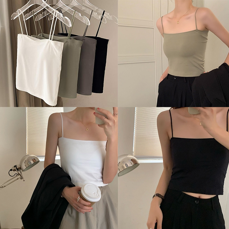 Summer Ice Silk Camisole Women with Bra Pads One-Piece Bustier Outside ...