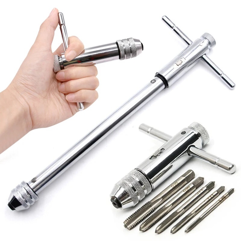 Adjustable T-Handle Ratchet Tap Holder Wrench Set Hand Tools 5pcs M3-M8 Machine Screw Thread ...