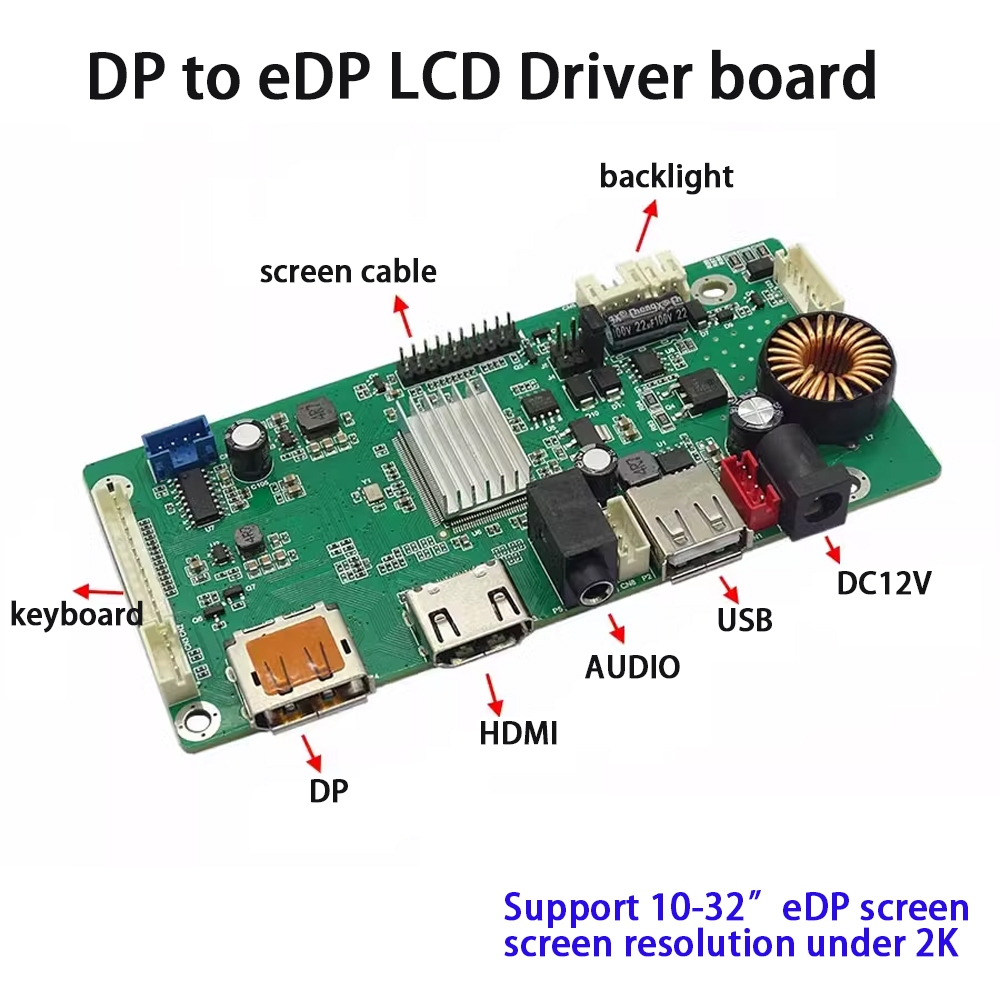2K eDP LCD driver board for 10-32 inch screen standard DP HDMl signal ...