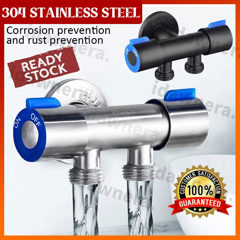 SUS 304 Stainless Steel Kitchen & Bathroom toilet Two Way Stop Angle Valve Water Tap Premium ...