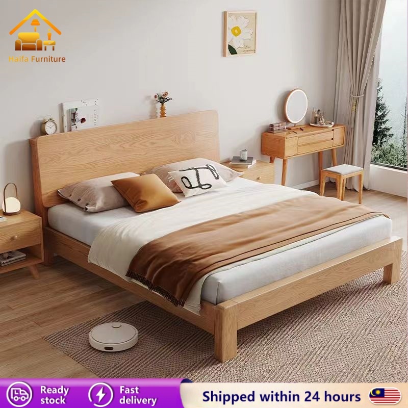 【Ready stock 】Rubber wood solid wood bed modern and simple 1.2 meters ...