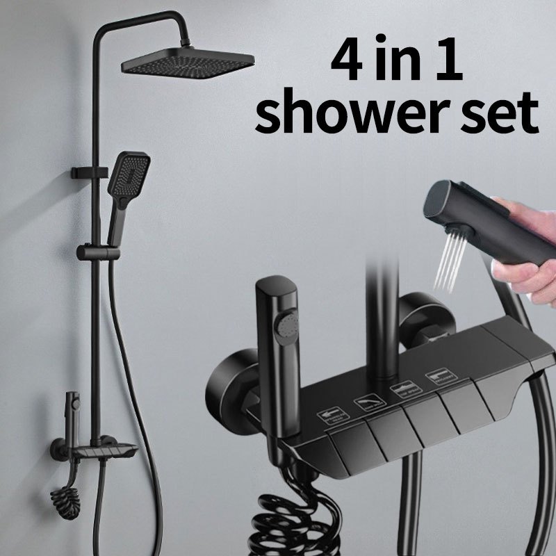 Shower Set 304 Stainless Steel In-let Shower Post Set Rain + Hand Head ...