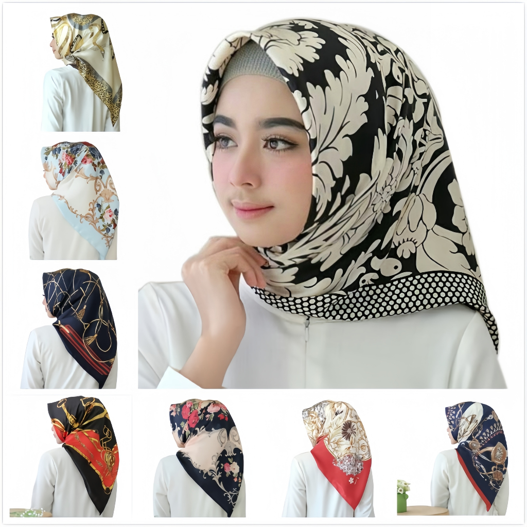 Muslim Headscarf Satin Hijab Square Scarf Silk Shawl tudung bawal ...