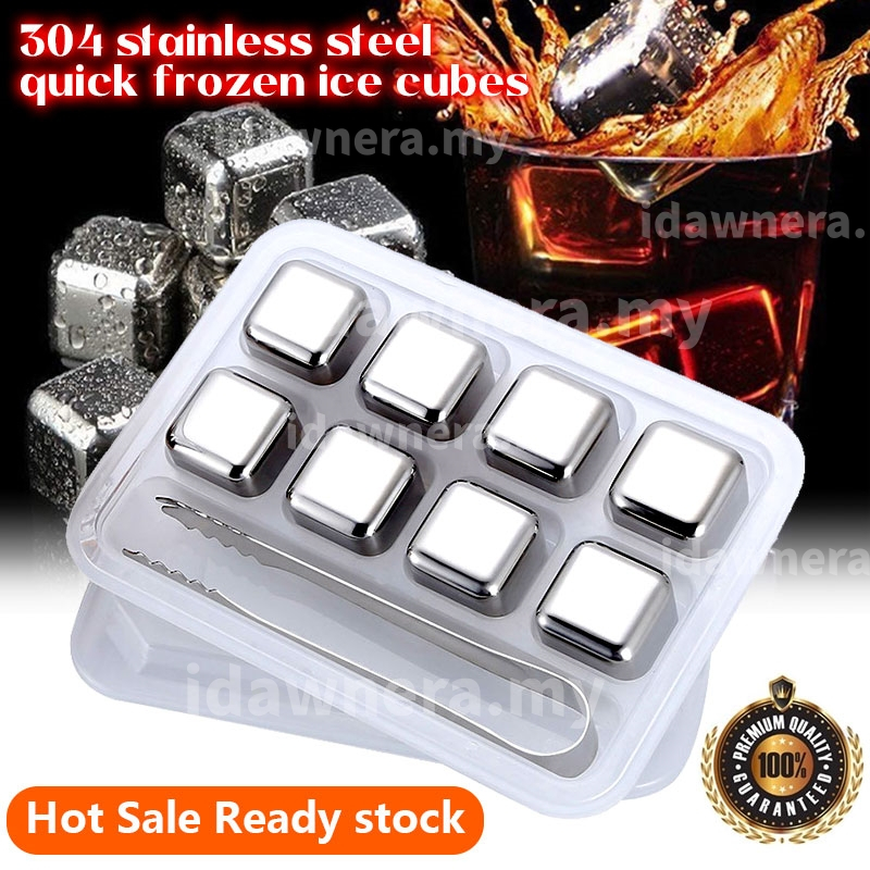 9-piece set Stainless Steel Ice Cube Set Give Tongs S304 Food Grade ...