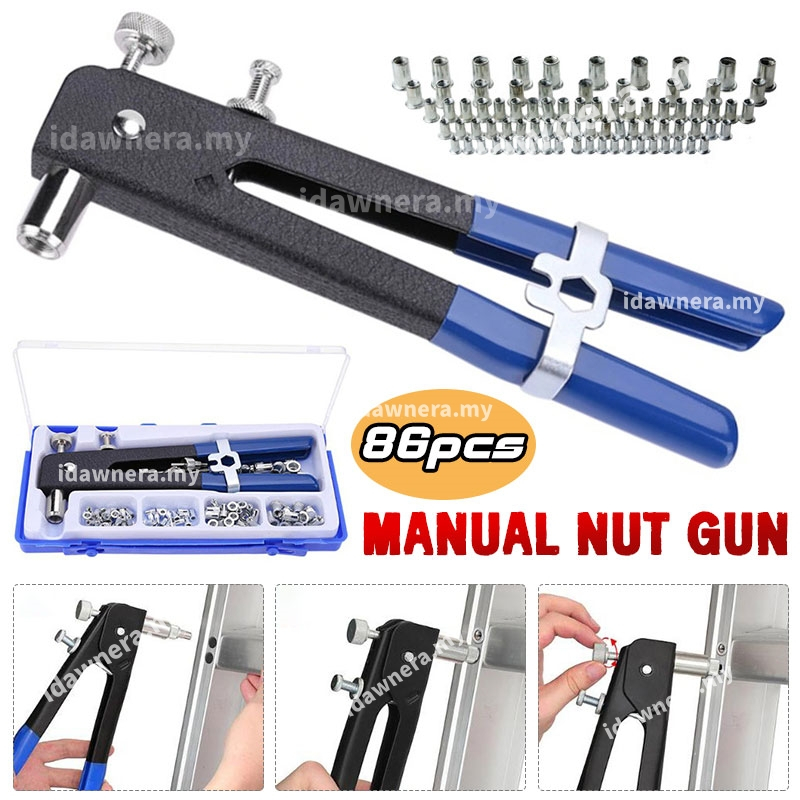 86pcs Blind Rivet Gun Threaded Insert Hand Riveting Kit M3-M8 Riveter ...