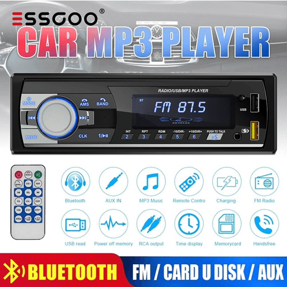 ESSGOO Car Stereo Bluetooth Radio Player FM Audio Car MP3 Player Support Bluetooth Handsfree ...