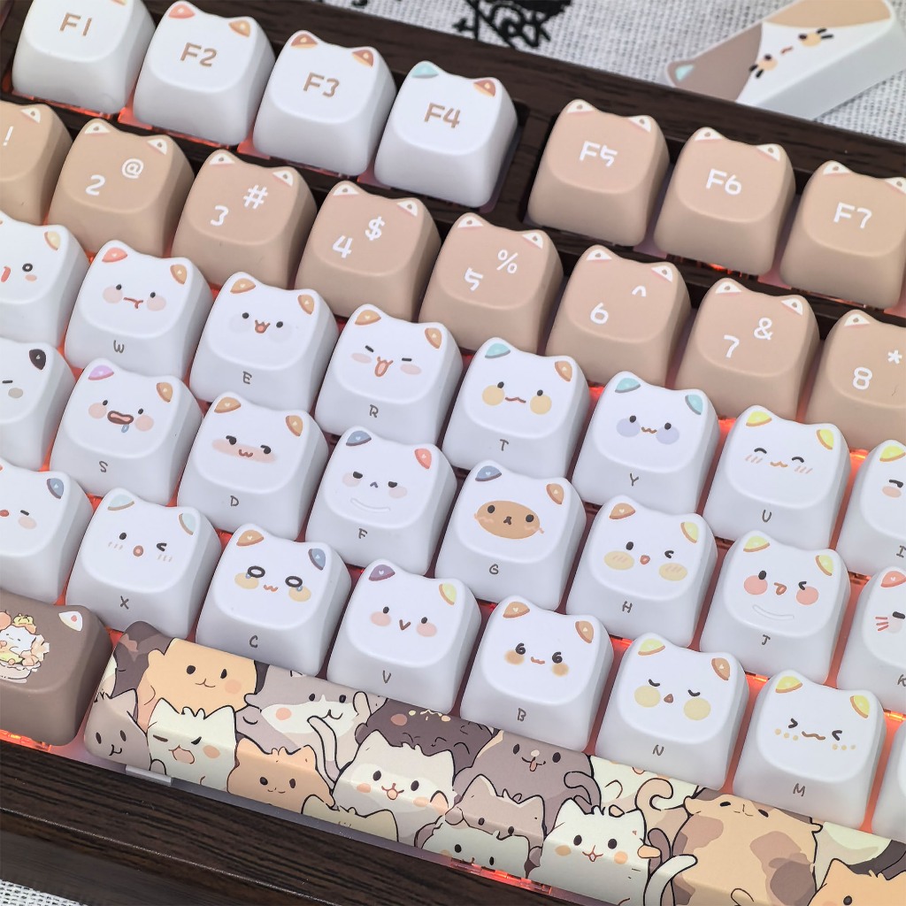 Cute Meow Keycaps Cat Head MAO Profile PBT Square Key Cap Thermal ...
