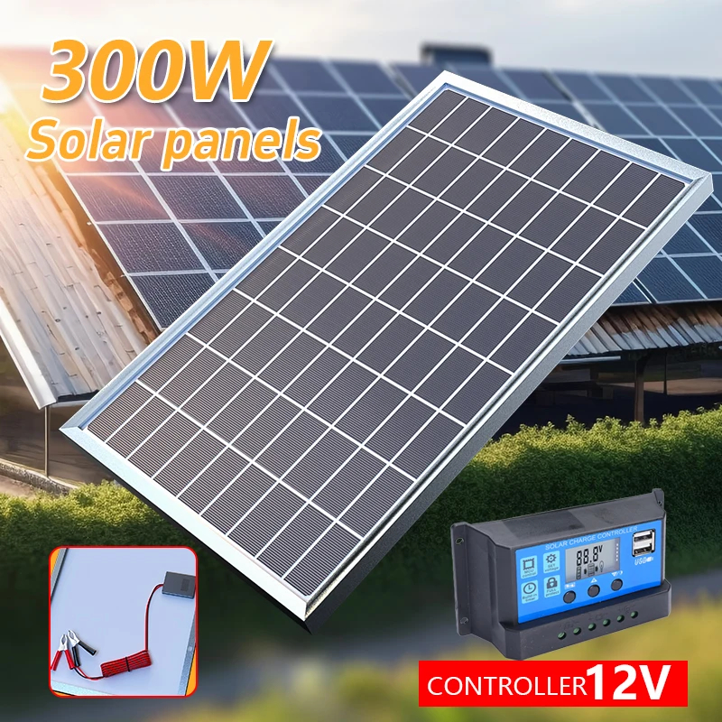 300W/600W Solar Panel 12V Photovoltaic Power Bank Kit 100A Controller ...