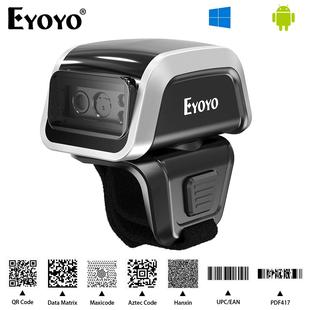Eyoyo 2D Bluetooth Ring Barcode Scanner, Mini Wireless Wearable Finger ...