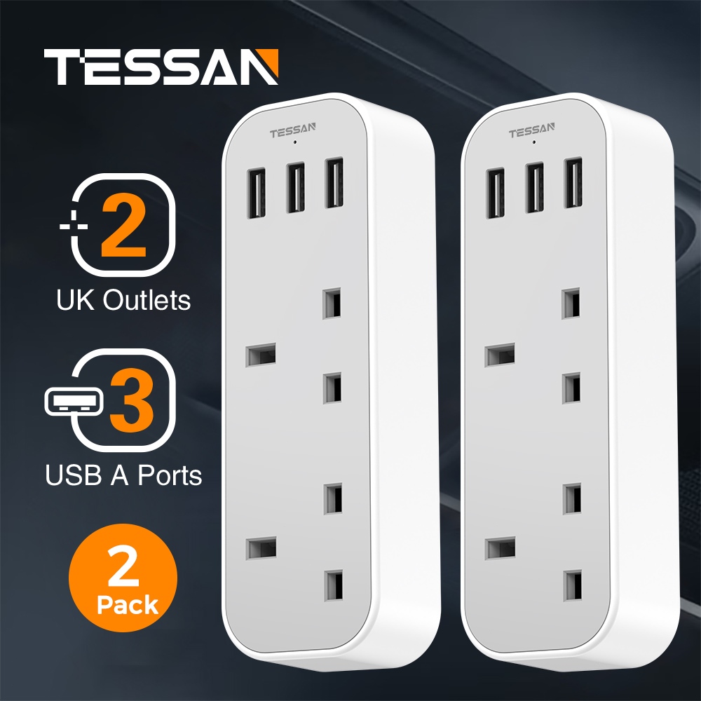 TESSAN 2 Way Extension Plug Power Socket With 3 USB PortS，Wall Socket ...