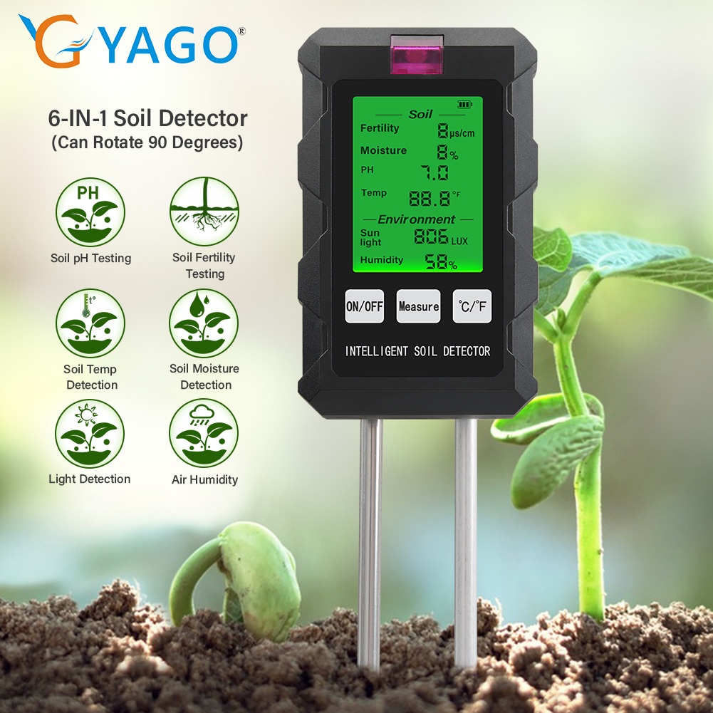 YAGO 6-in-1 Soil Detector PH Meter Garden Soil Fertility Value ...