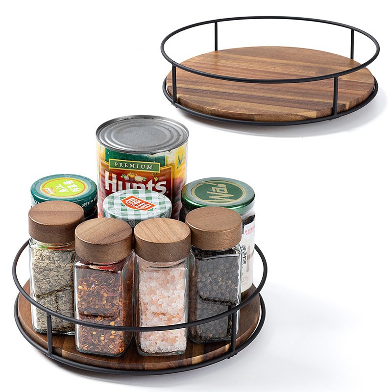 Solid Wood Storage Rack, Steel Disc Sorting Rack, Desktop Seasoning ...
