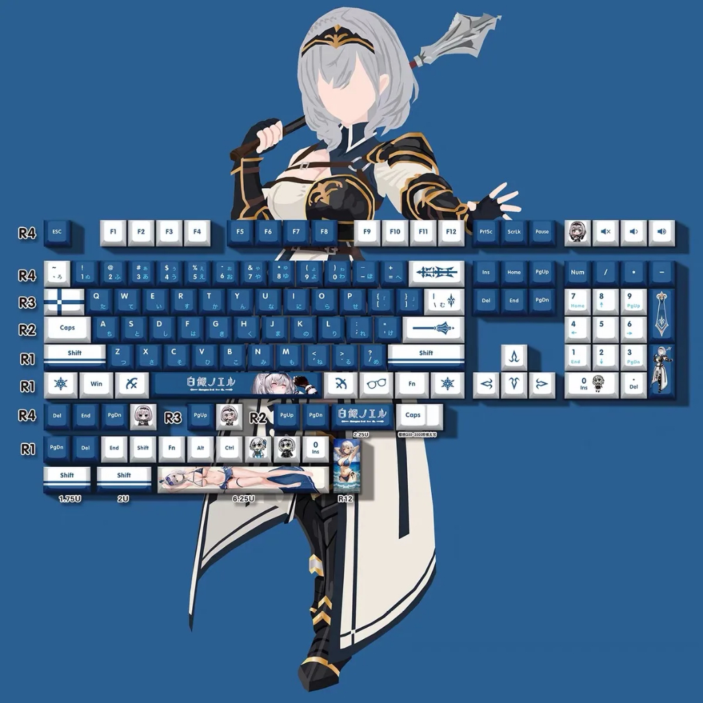 132 Keys Shirogane Noel keycaps PBT Vtuber Hololive Key Cover DYE ...