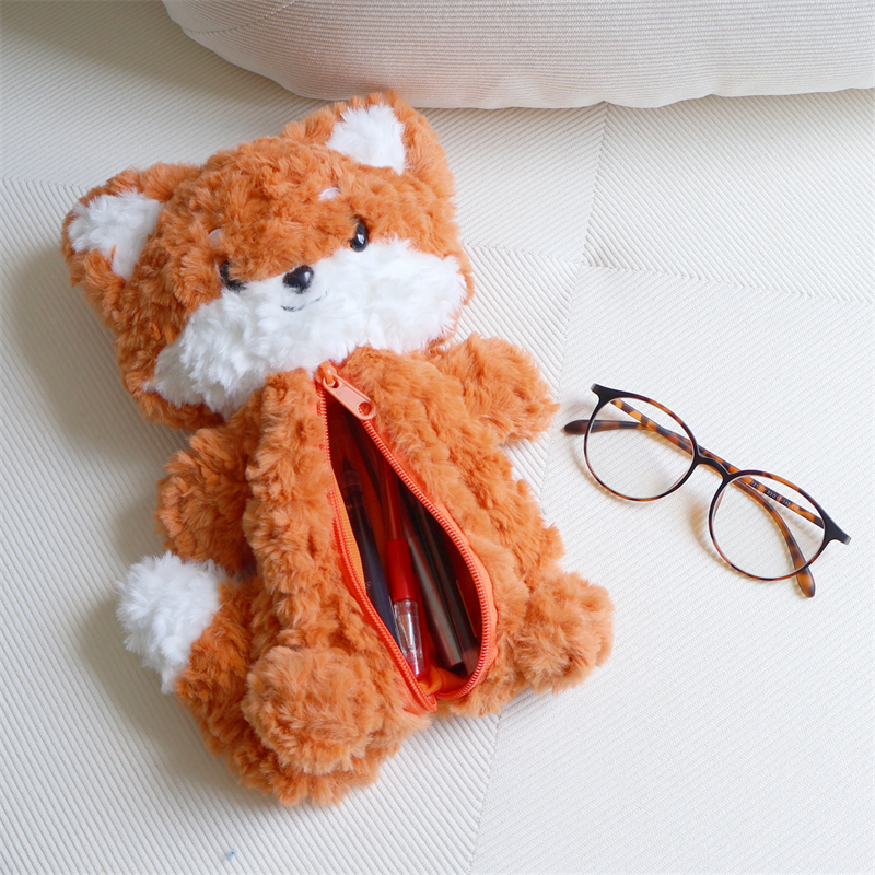 Plush Pencil Case Cute Fox Stuffed Animal Cosmetic Bag Gift for Kids ...
