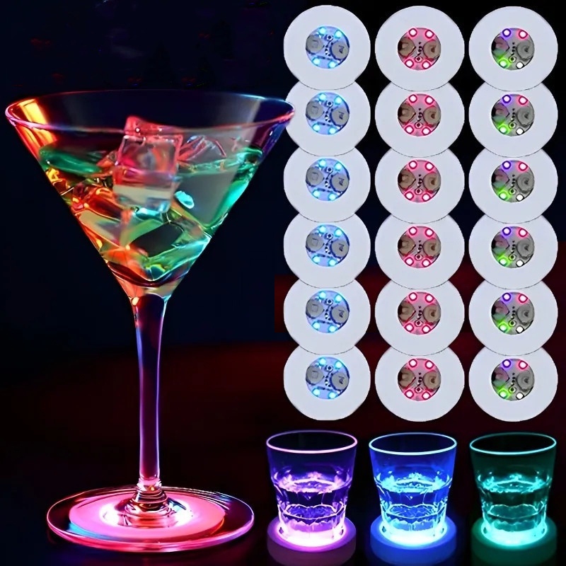 LED Coaster Battery Power Luminous Coasters Sticker-Heat-resistant Cup ...