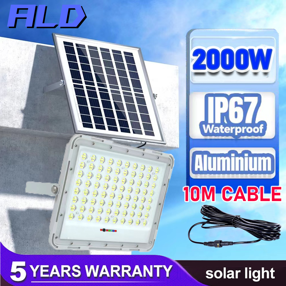 2000W Lampu Solar 10m cable Light Outdoor LED Spotlight Waterproof IP67 ...