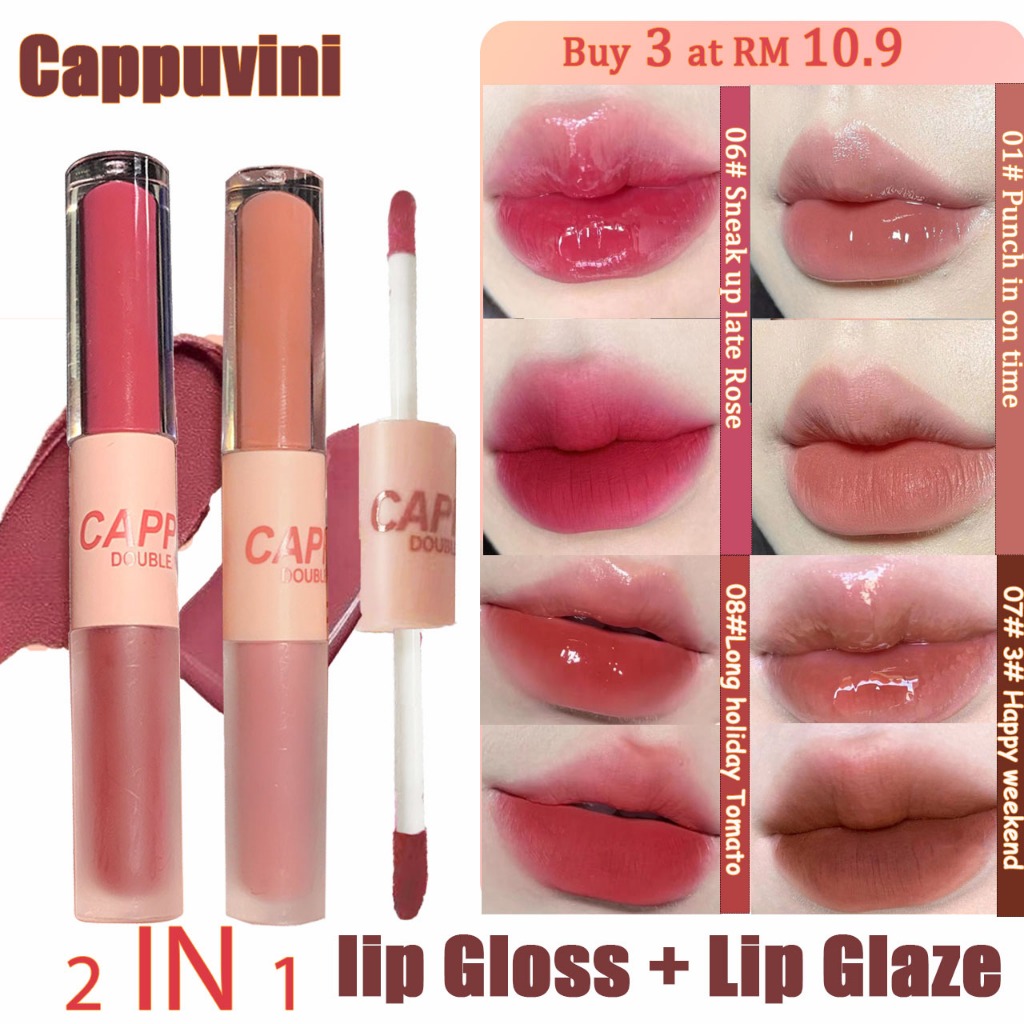 Cappuvini Double Head Matte Velvet Lipstick & Lip Gloss Mirror 9 Color ...