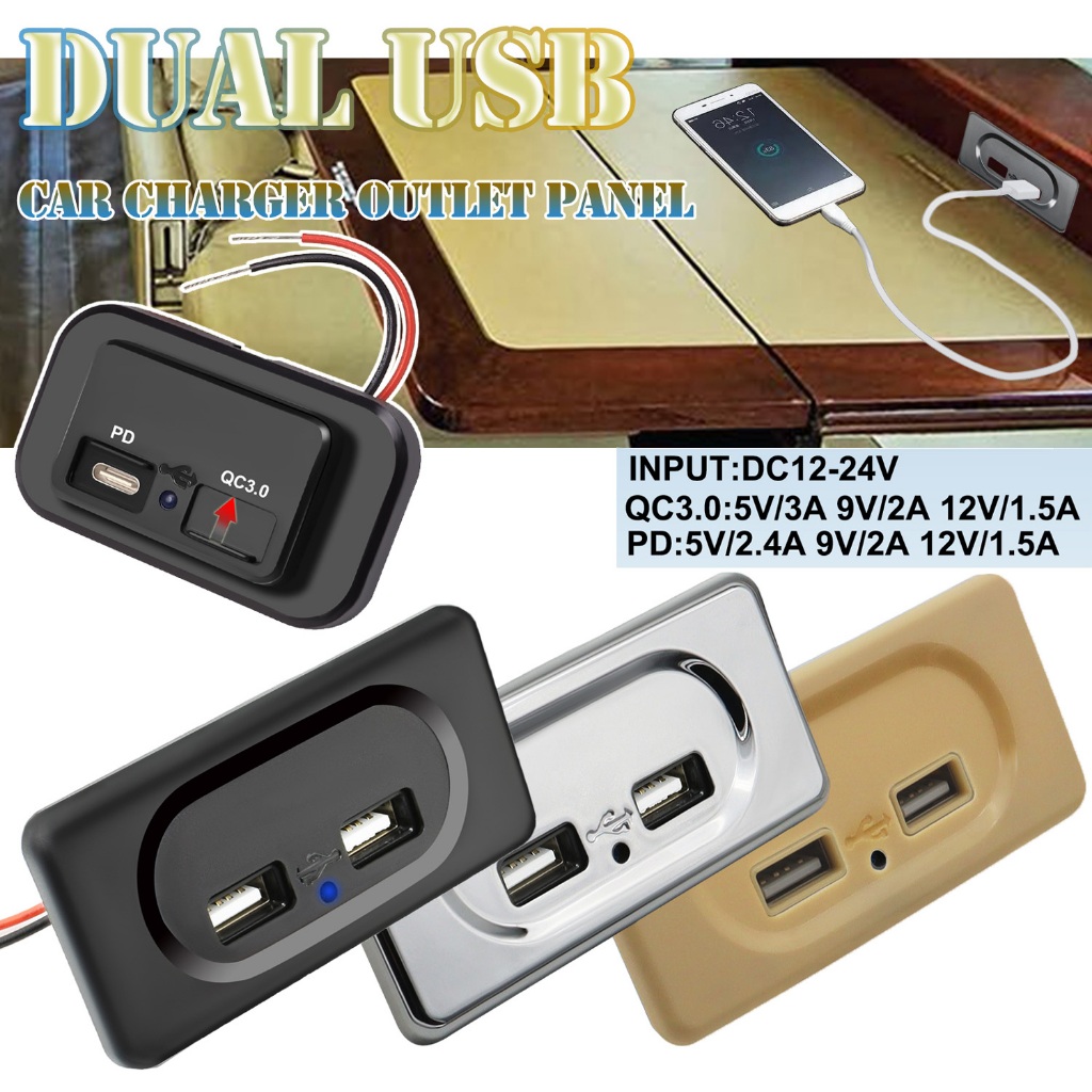 Quick Charge PD Type C Dual USB Ports Car Bus Charger Socket Adapter ...