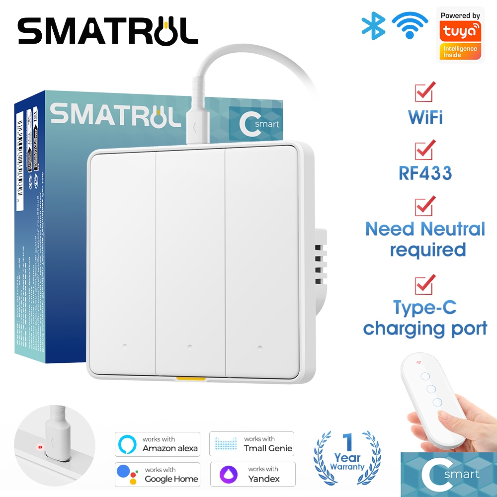 SMATRUL Tuya Smart Switch Wifi Switch 2Way RF433 Smart EU Retouch ...