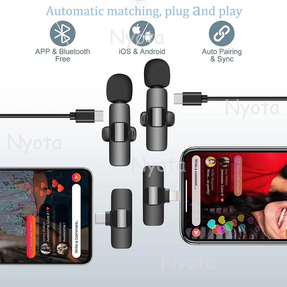 K9 Wireless Lavalier Microphone For Phone Vlogging Cellphone Portable ...