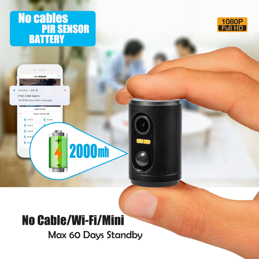 Mini Battery Camera Wifi Long Standby Indoor PIR Motion Detection ...