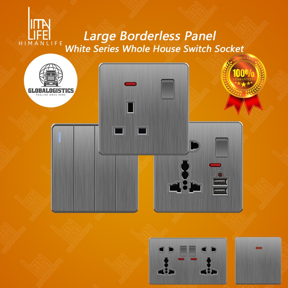 Avoir Home Switch Socket 13A UK Universal Socket Gray Brushed Panel 1/2 ...