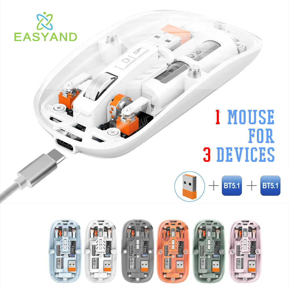 Triple Mode 2.4G Bluetooth Mouse Transparent Magnetic Mouse Wireless ...