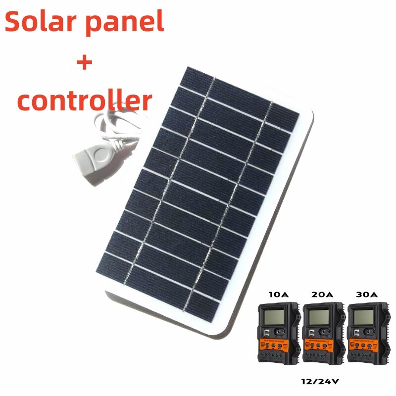 5V 10W Solar Panel Battery Charger USB with 10A 20A 30A solar controller regulator for Emergency ...