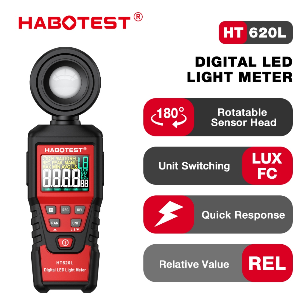 HABOTEST HT620 Digital Light Meter 100000 LUX Photometer Luxmeter ...