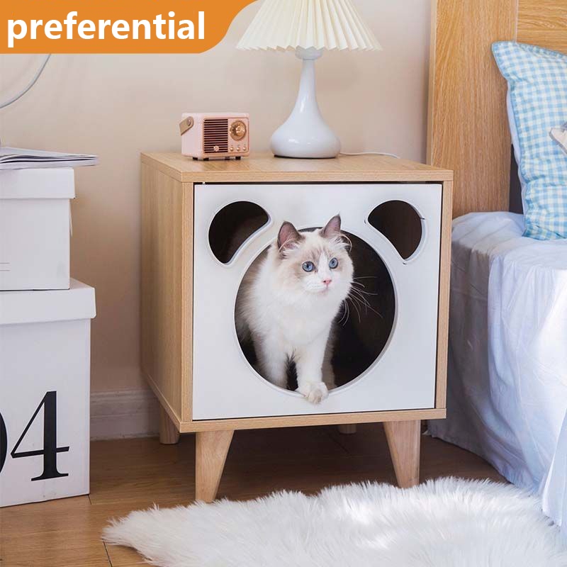 Cat House Side Table and House for Pets,Wooden Table for Pets ...