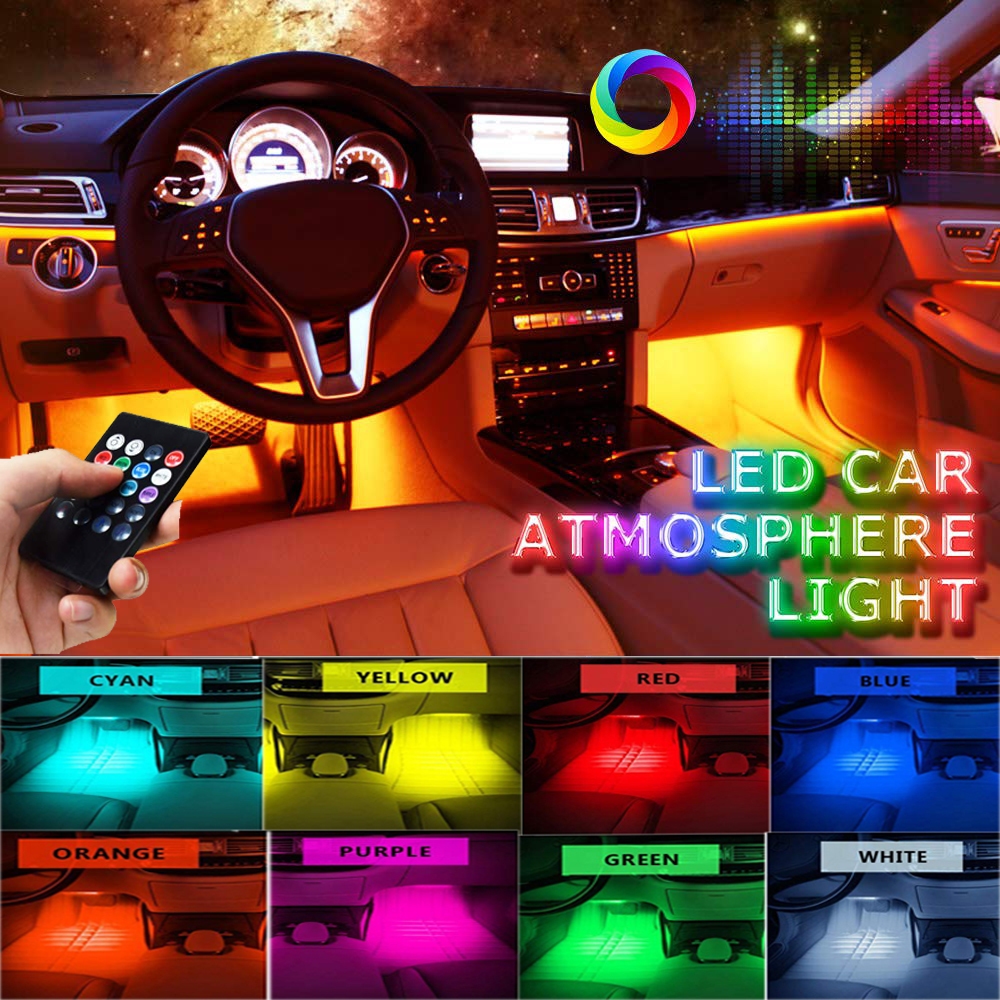 Car RGB 4×12LED Music Rhythm Light Neon Interior Light Lamp Strip ...