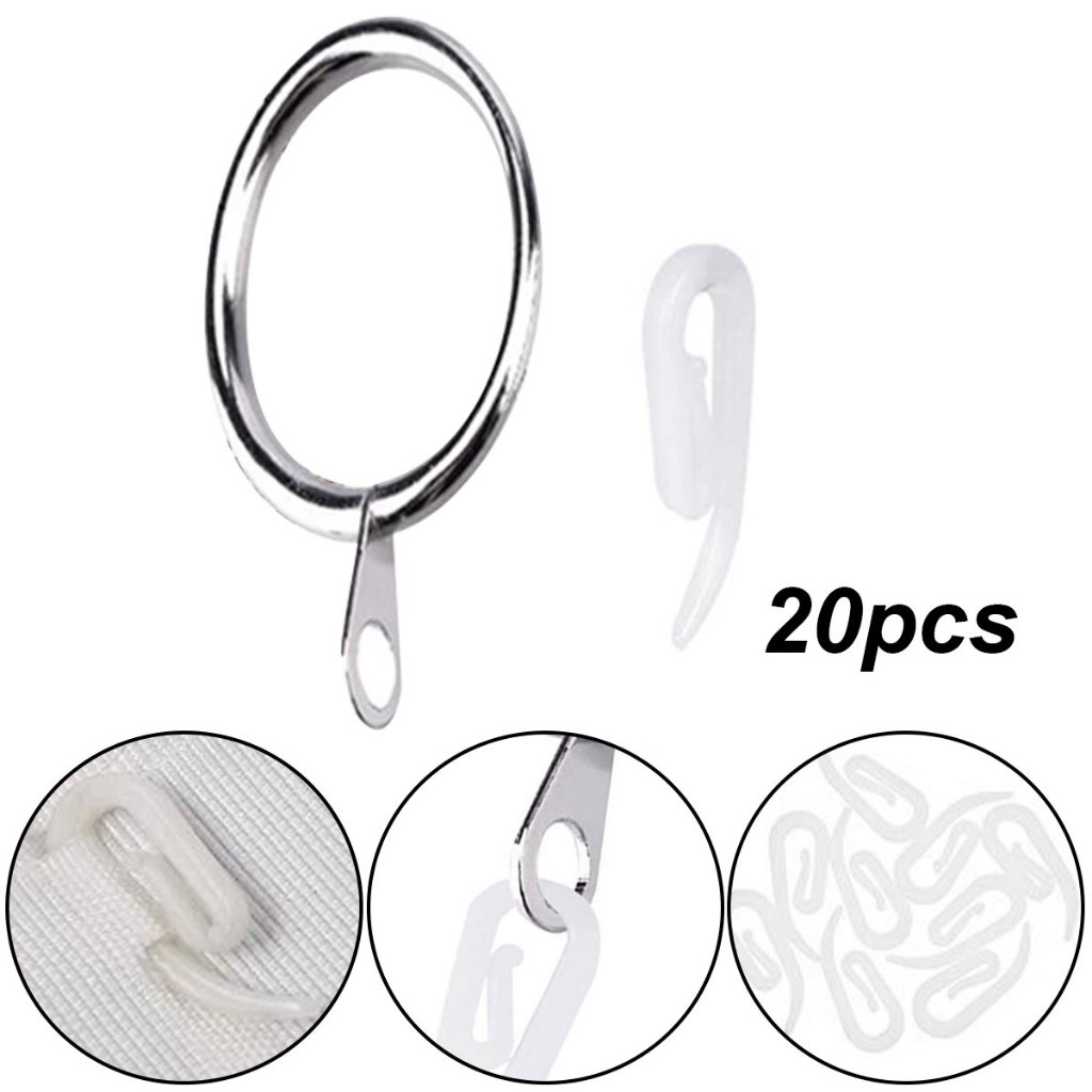 20 Pcs Curtain Rings, Metal Curtain Hooks Hangers, Drapery Clips with ...