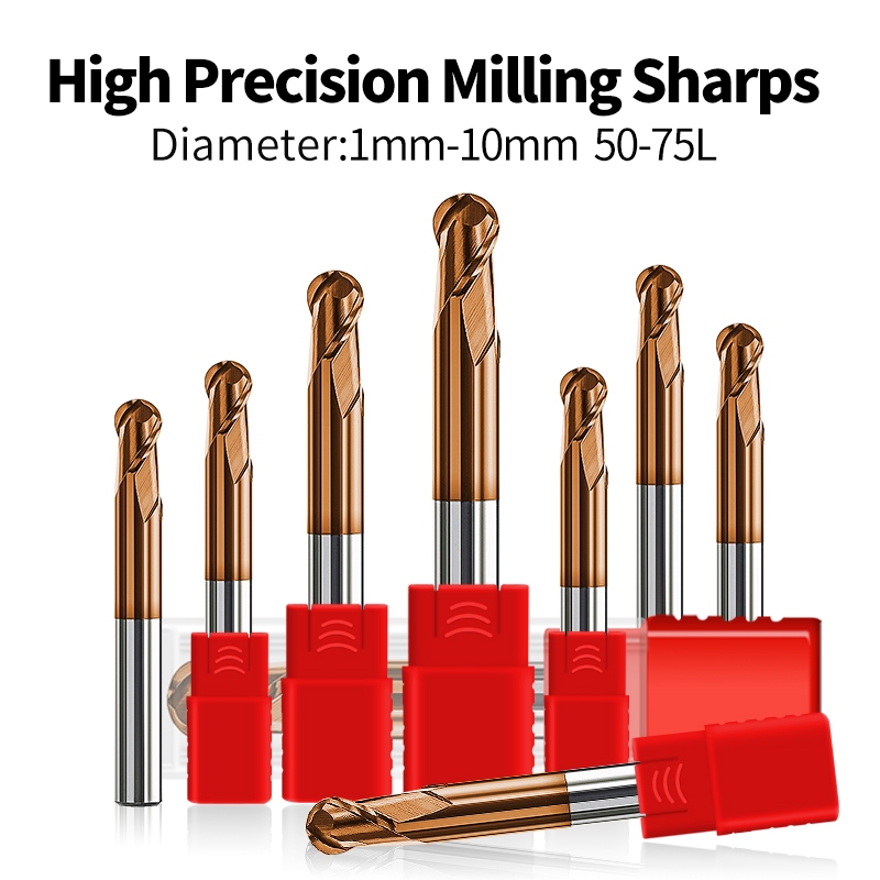 HRC55 2-Flute Ball Nose End Mill R0.5-R5 Carbide End mill Round head ...