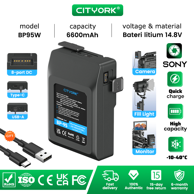Cityork V Mount V-Lock 6600mAh 95Wh Rechargeable Battery With USB 14.8V ...