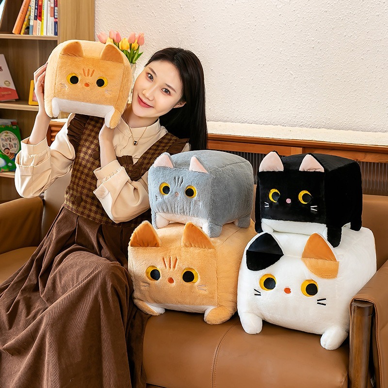 Patung kucing Cute cat plushie square cat stuffed toy kid birthday gift ...