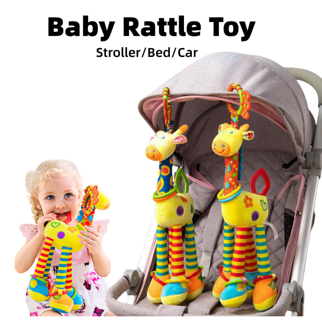 Baby Rattle Toy Soft Giraffe Plush Handbells Teether Rattle Teether ...