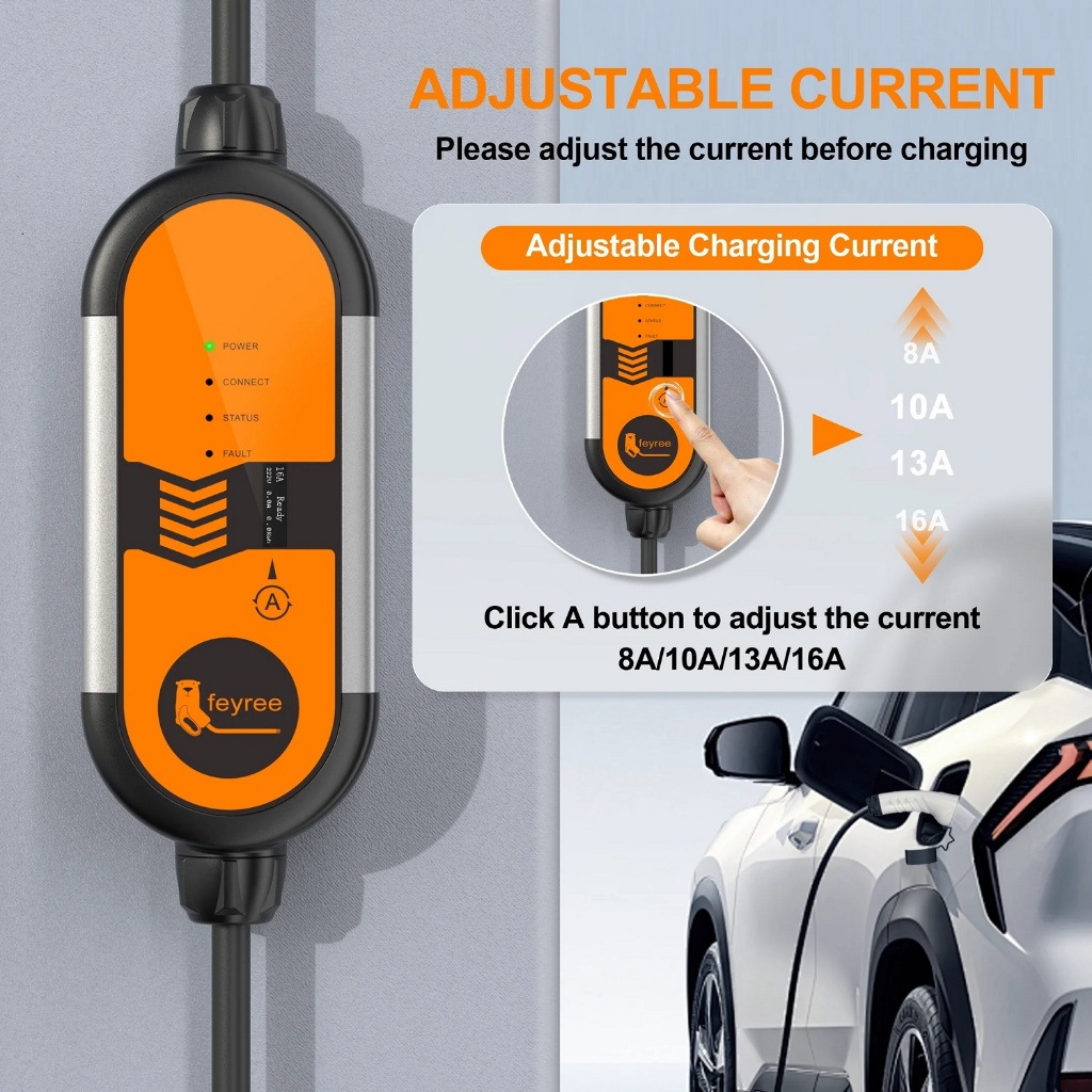 feyree Portable EV Charger Charging Cable J1772 Connector 16A EVSE ...