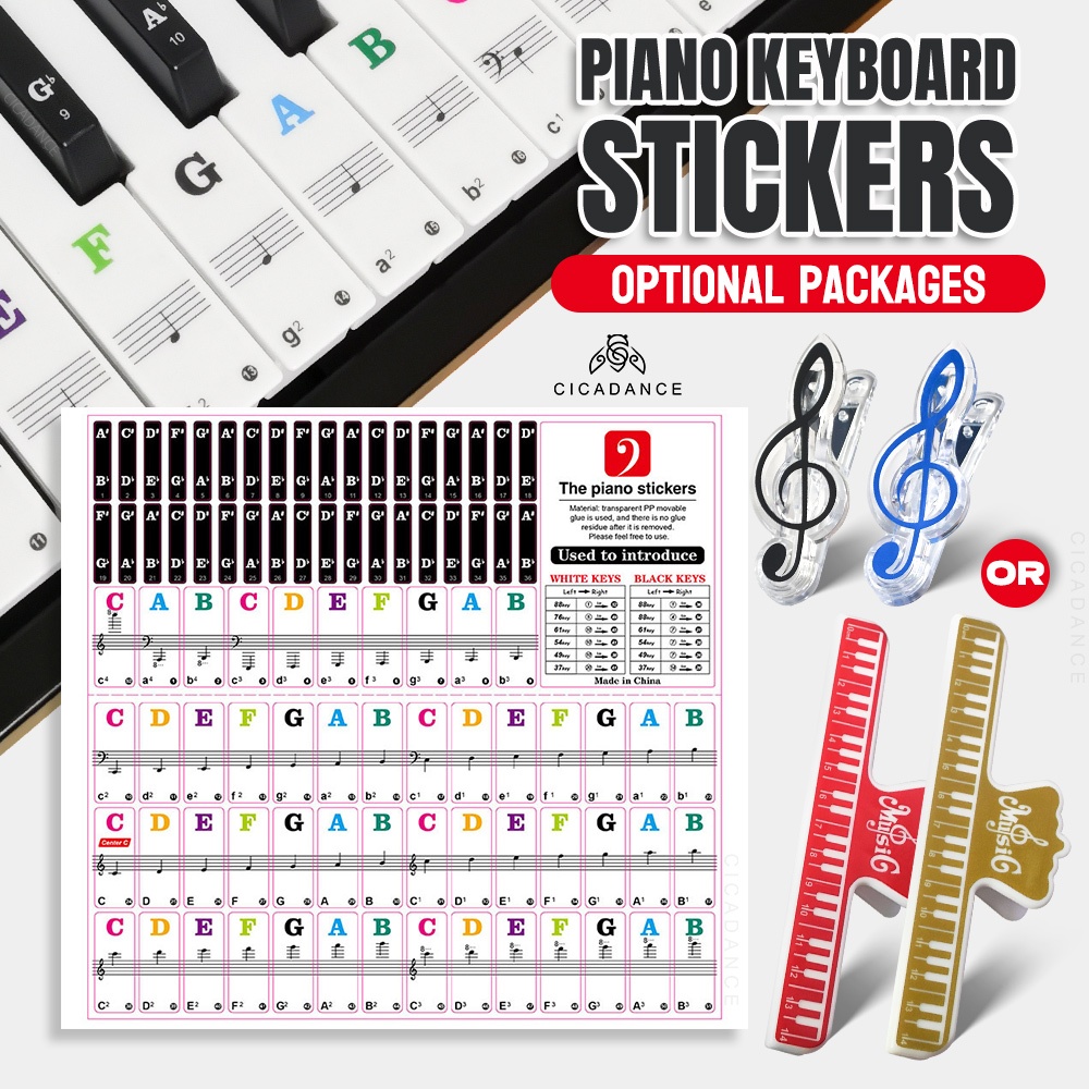 Piano Keyboard Stickers 88/ 76/61/ 54/ 49/37 Key Transparent Removable ...