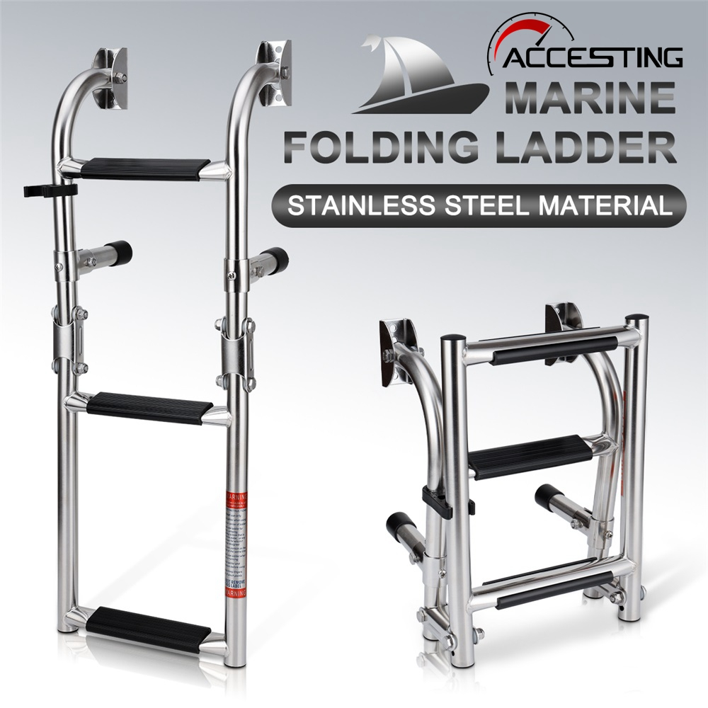 3-Steps Sports Boat Ladder, Marine Stainless Steel Telescopic Ladder ...