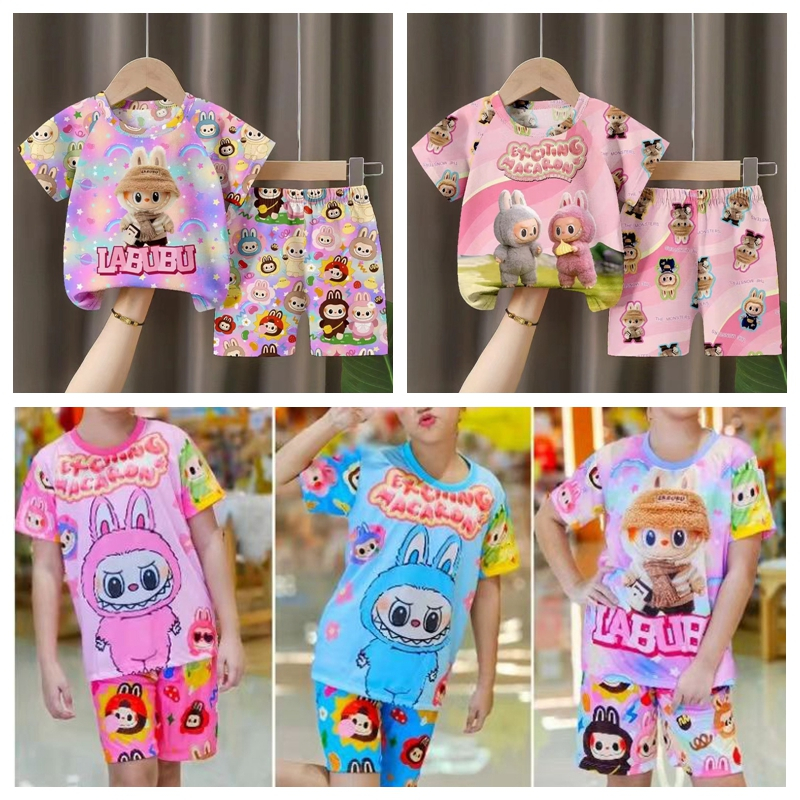 Child Short Sleeve Round-Neck sleepwear Pyjamas Kids Cute Labubu Boy's ...