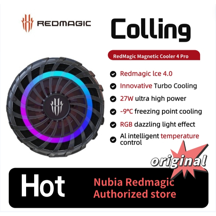 original Nubia Red magic 4 Pro 27w magnetic Cooler RGB LED radiator fan minimum temperature -9 ...
