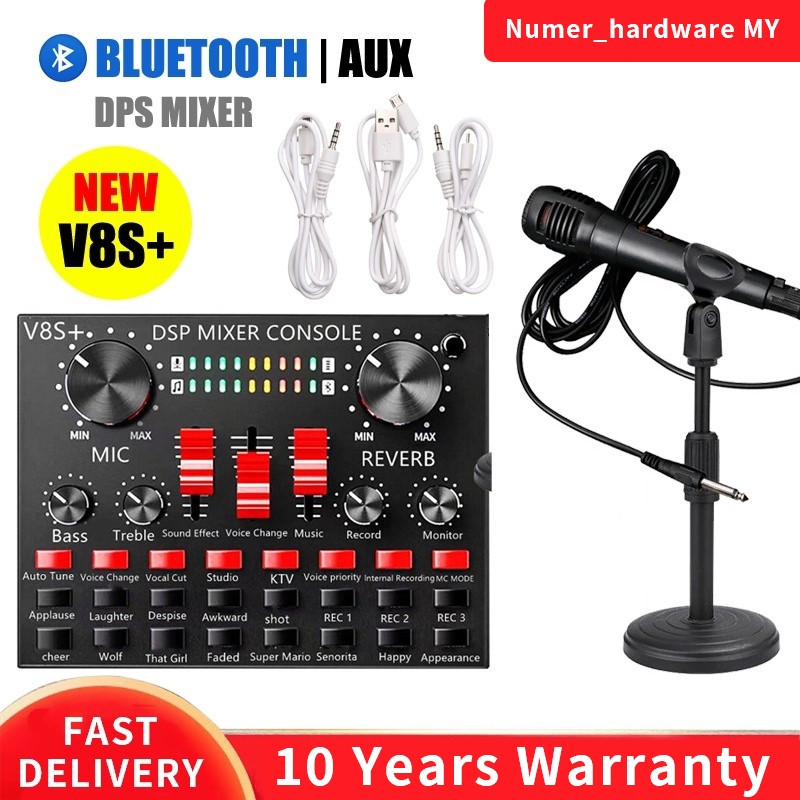 V8 V8S+ R8 DPS Mixer Live Sound Card with Bluetooth, 16 Sound + 9 Knobs + Microphone Full Set ...